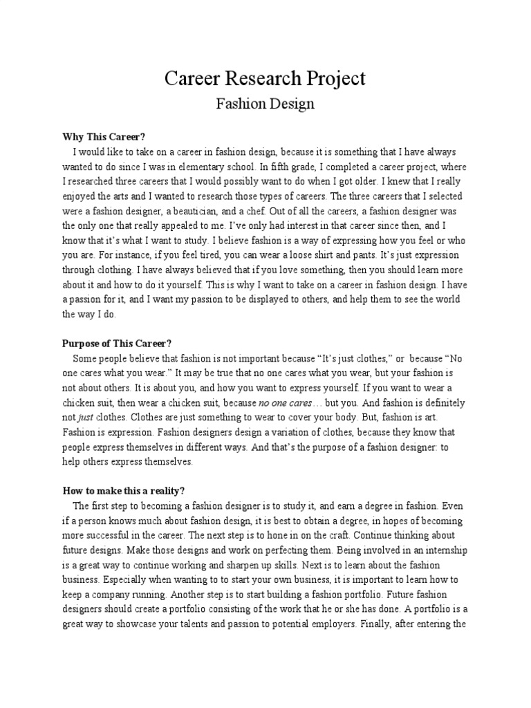 Career Research Project | PDF | Fashion | Clothing