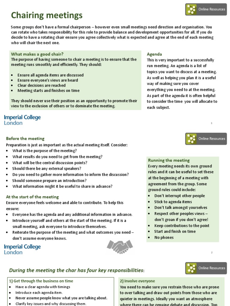 Chairing Meetings: What Makes A Good Chair? Agenda | PDF | Agenda (Meeting)