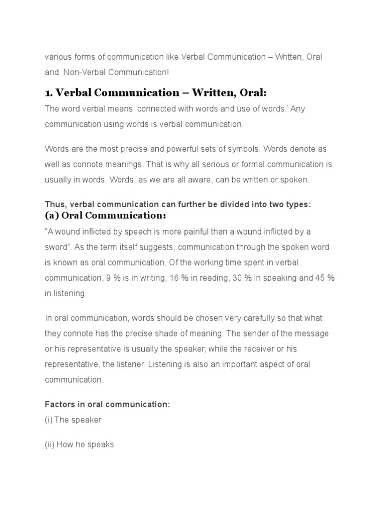 Various Forms of Communication | PDF | Nonverbal Communication | Body ...