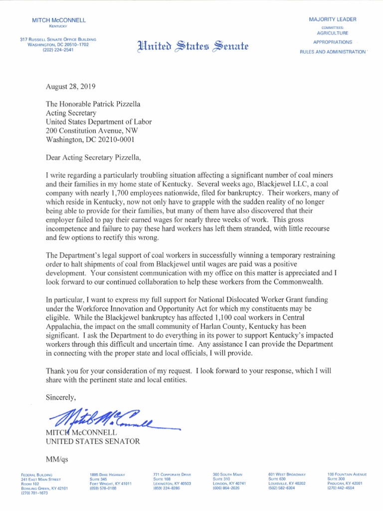 McConnell Letter To DOL | PDF
