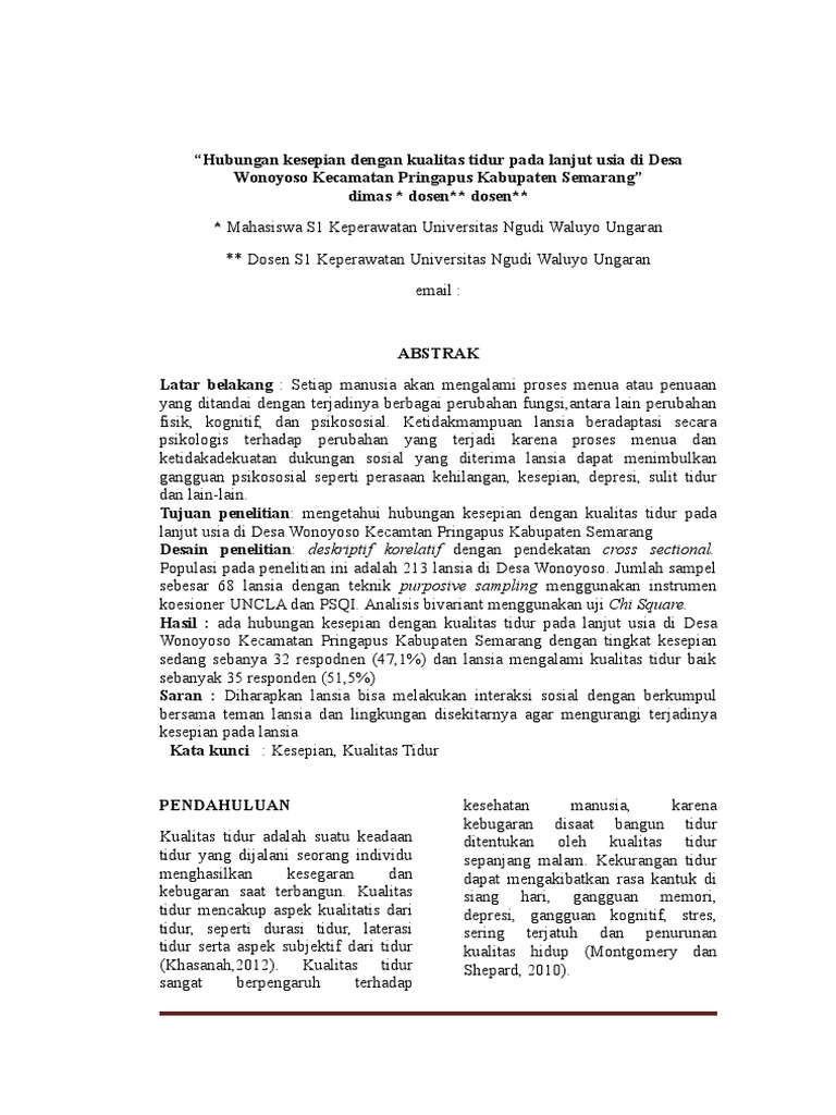 Artikel Hubungan Kesepian Dengan Kualitas Tidur Pada Lansia | PDF