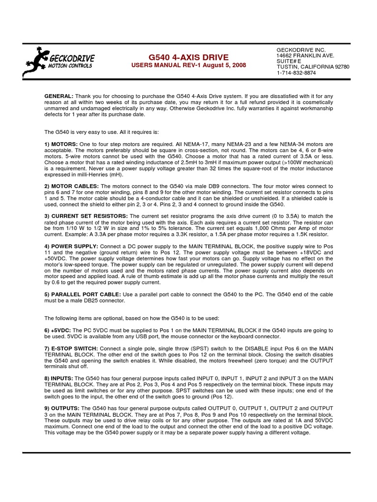 G540 4-Axis Drive: USERS MANUAL REV-1 August 5, 2008 | PDF | Power ...