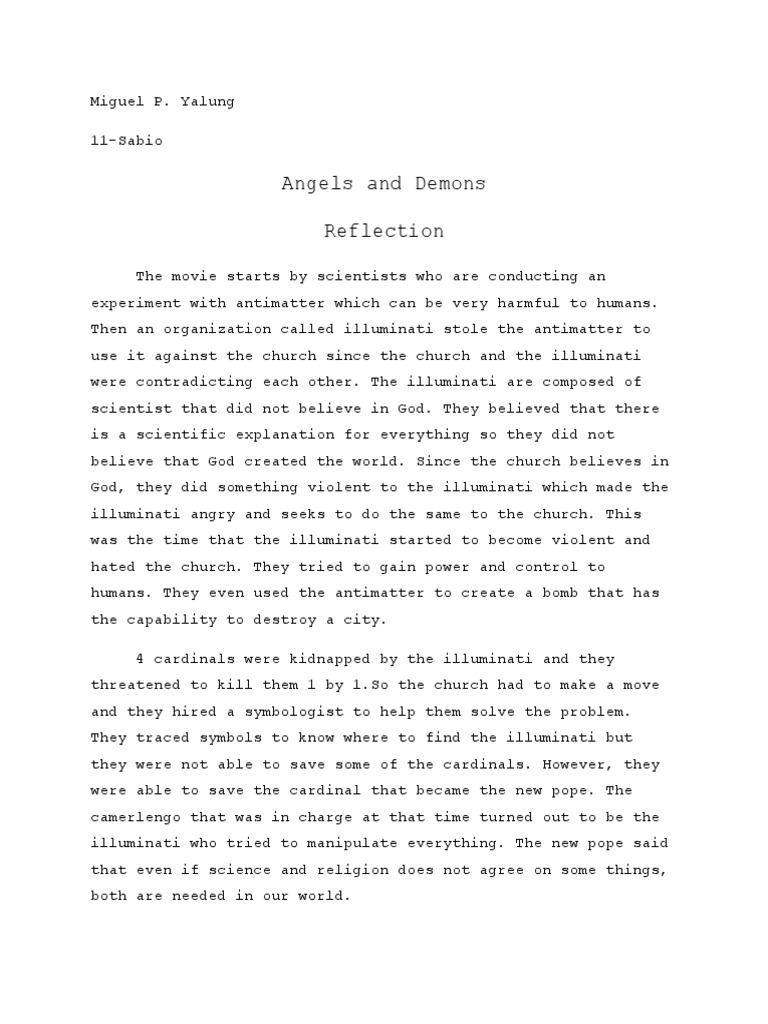 Angels and Demons Reflection | PDF