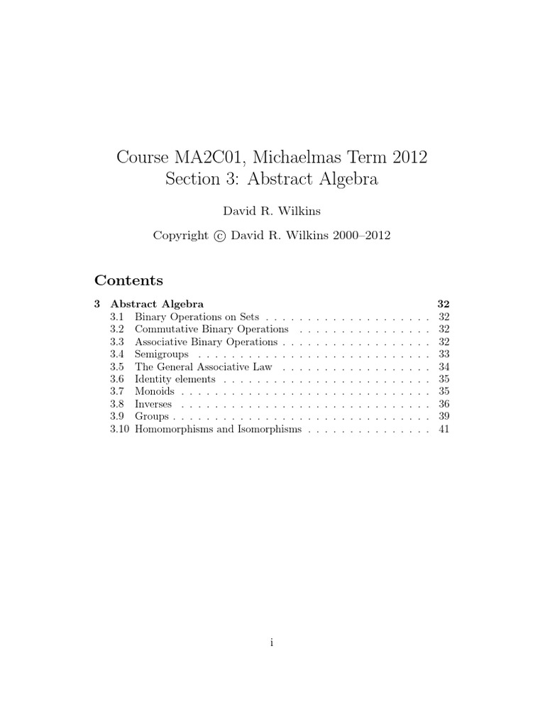 Course MA2C01, Michaelmas Term 2012 Section 3: Abstract Algebra | PDF ...