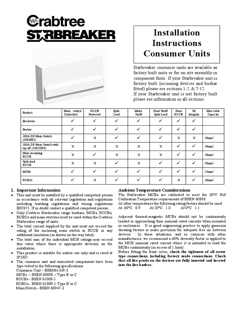Installation Instructions for Starbreaker Consumer Units: A ...