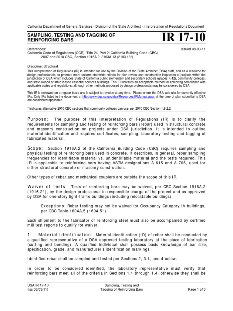 Sampling, Testing and Tagging of Rebar Ir-17 PDF | PDF | Economic ...