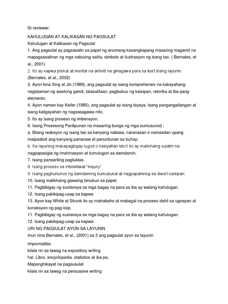 Kahulugan at Kaliskasan NG Pagsulat | PDF