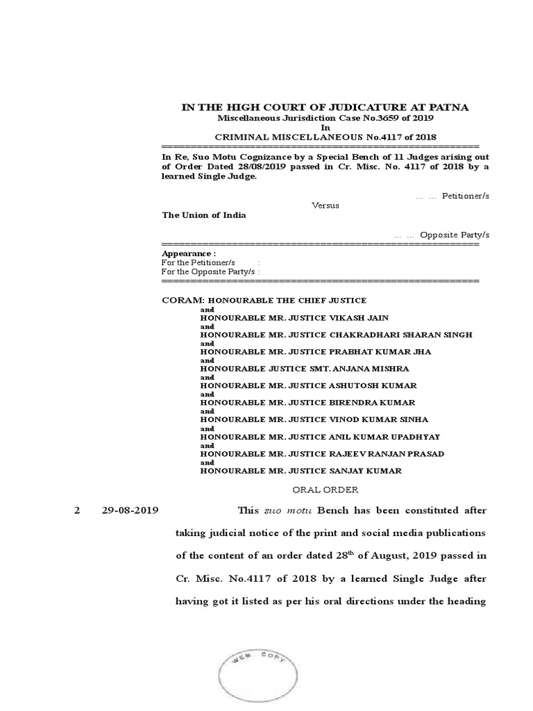 In The High Court of Judicature at Patna: Appearance | PDF | Judge ...