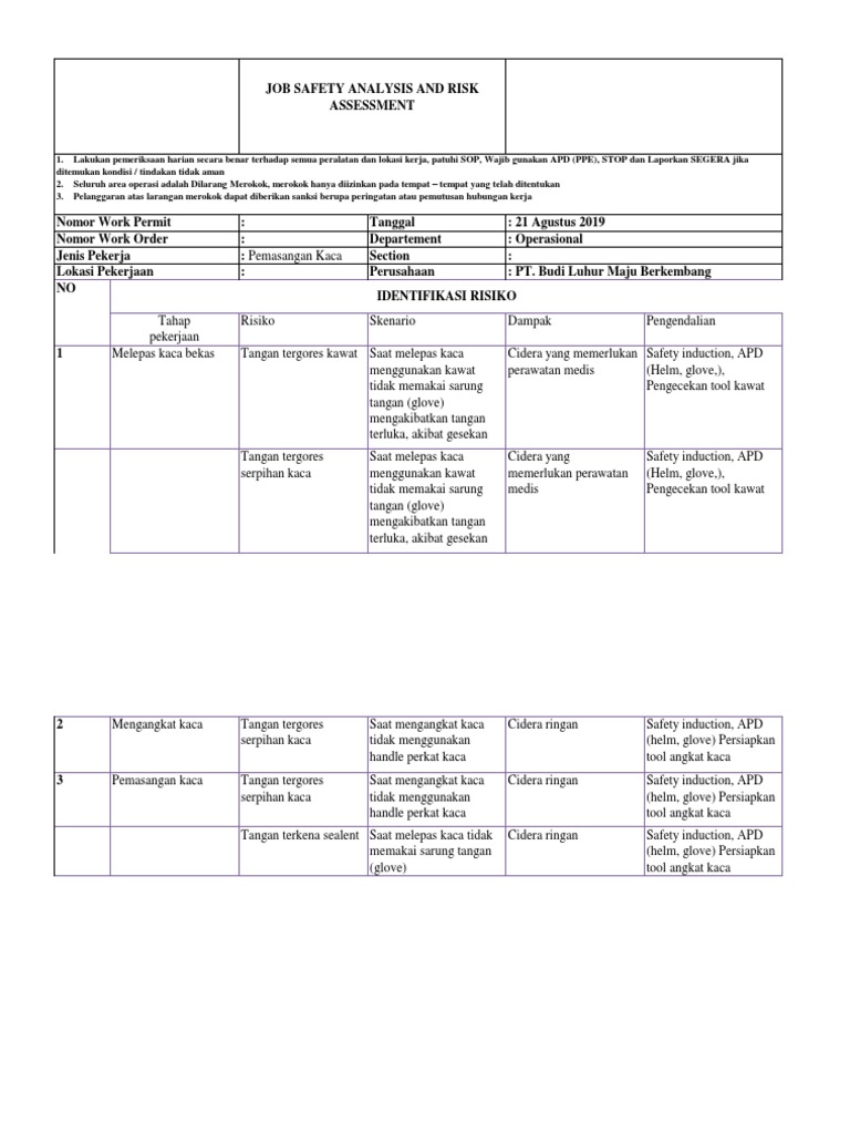 JSA Pemasangan Kaca | PDF JSA Pemasangan Kaca | PDF