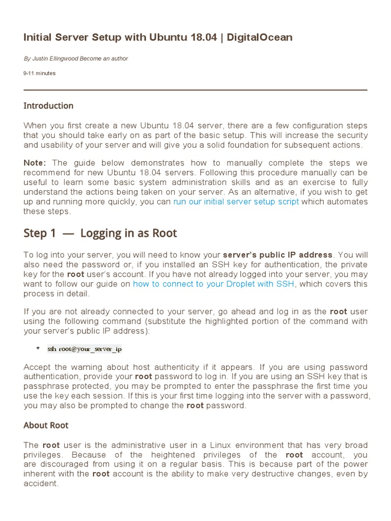 Initial Server Setup With Ubuntu 16.04 | PDF | Superuser | Secure Shell