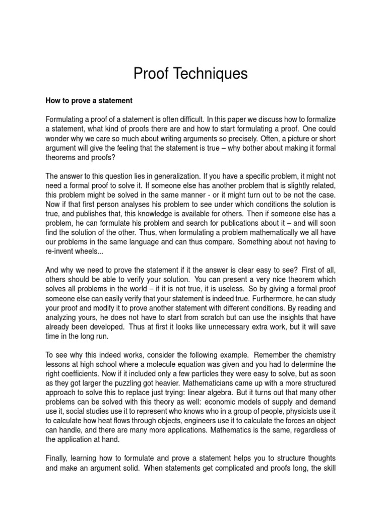 Proof Techniques: How To Prove A Statement | PDF | Mathematical Proof | Theorem