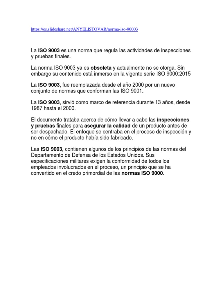 Historia y relevancia de ISO 9003 | PDF