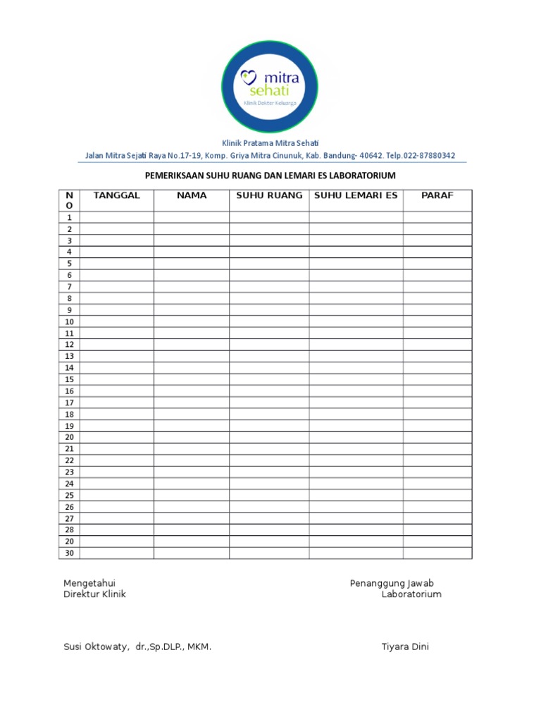 Form Cek Suhu Ruangan Dan Suku Lemari Es Lab | PDF