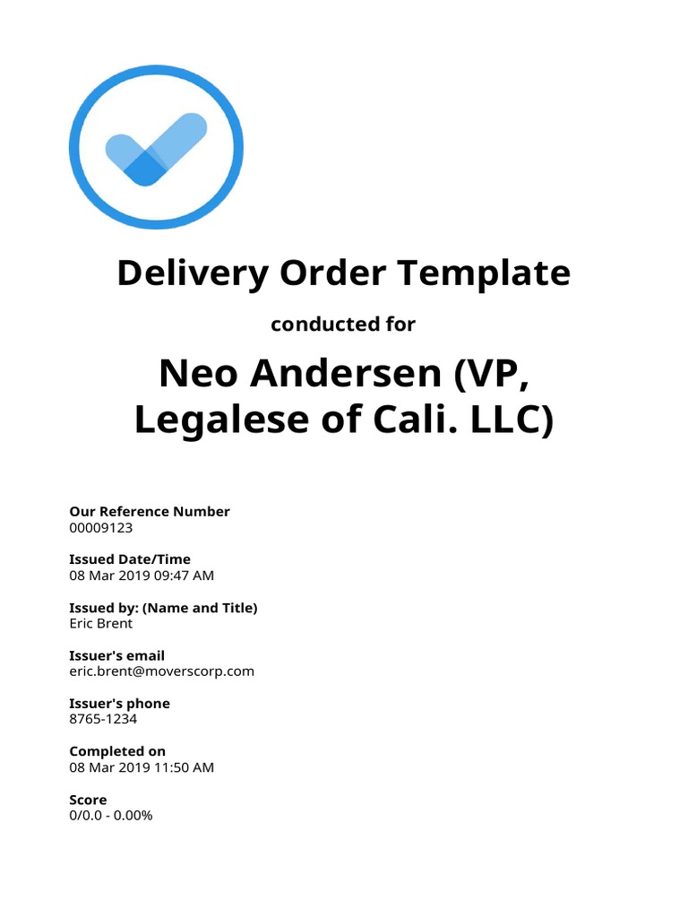 Delivery Order Template Sample PDF Report IAuditor | PDF | Cargo | Trade
