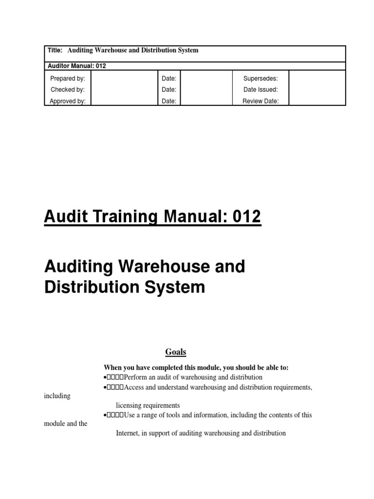 Audit -12 Auditing Warehouse and Distribution System | Warehouse | Audit
