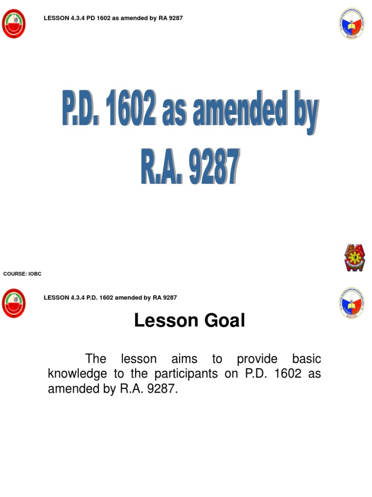 PD 1602 As Amended by Ra 9287 | PDF | Prison | Gambling