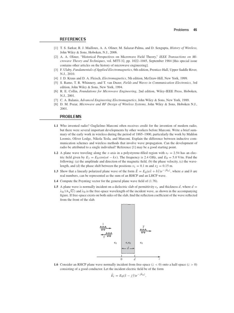 Pozar 4ed Prob-Ch1 | PDF | Permittivity | Waves