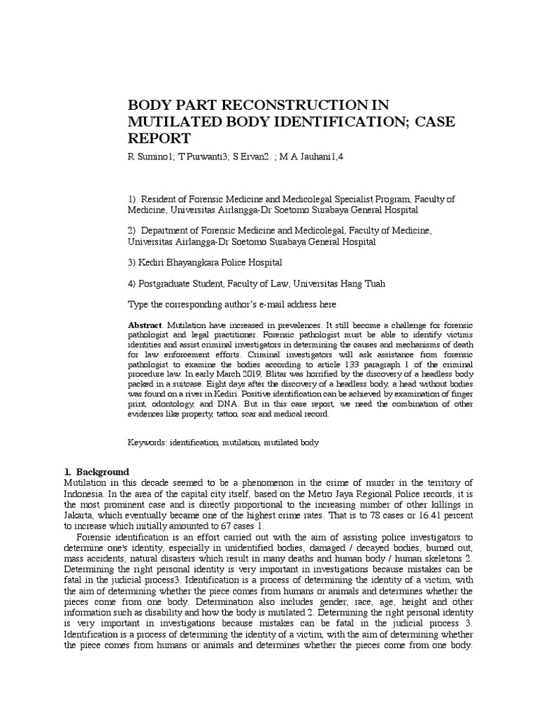 Body Part Reconstruction in Mutilated Body Identification Case | PDF ...