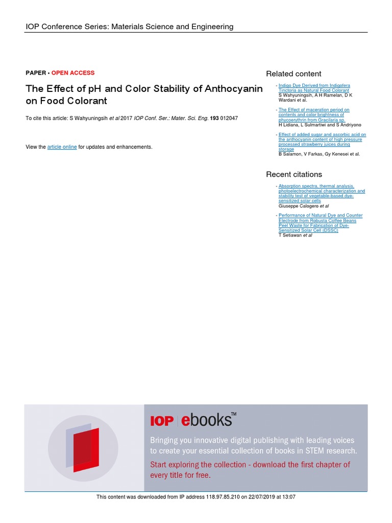 The Effect of PH and Color Stability of Anthocyanin On Food Colorant ...