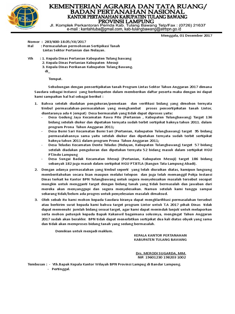 Contoh Kop Surat Dinas Yang Benar (Sesuai Se Menteri Atr No 4 - 2017) | PDF