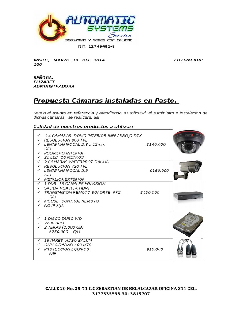 Cotizacion CCTV y Alarma | PDF | Electrónica | Tecnología de información y comunicaciones