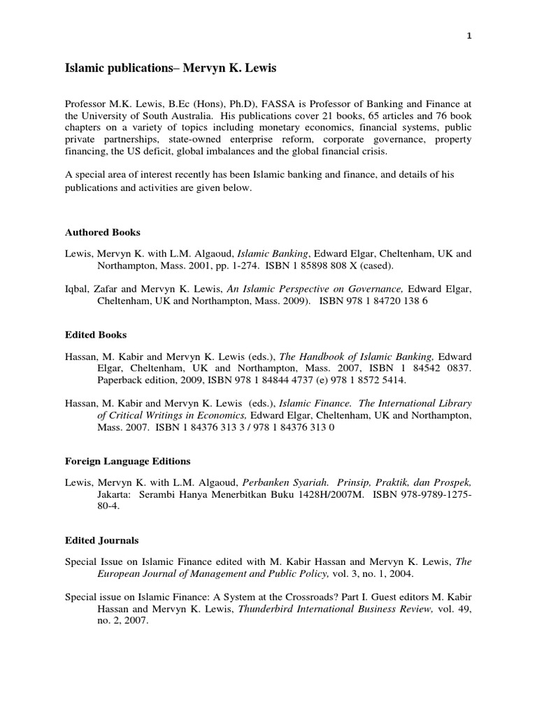 Islamic Publications - Mervyn K. Lewis: Authored Books | PDF | Islamic ...