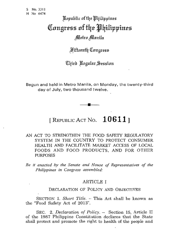 Ra 10611 | PDF | Food Safety | Risk Management