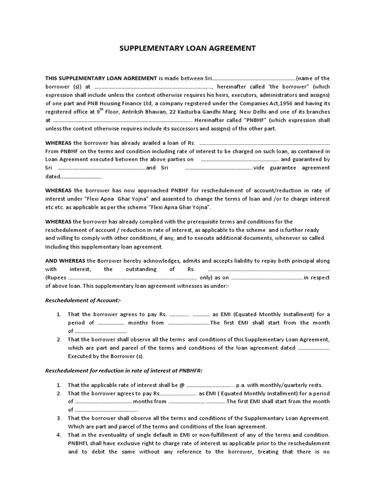 PNB Roi New Supplementry Agreement-Word | PDF | Interest | Loans
