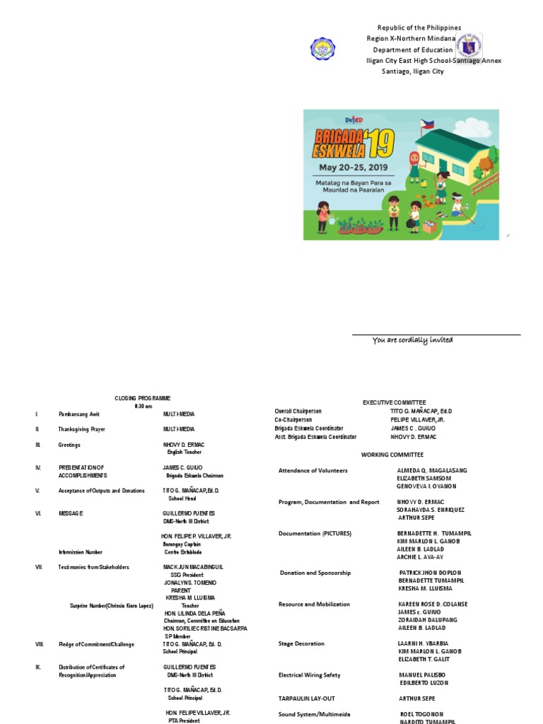 Brigada Eskwela 2019 Closing Program | PDF