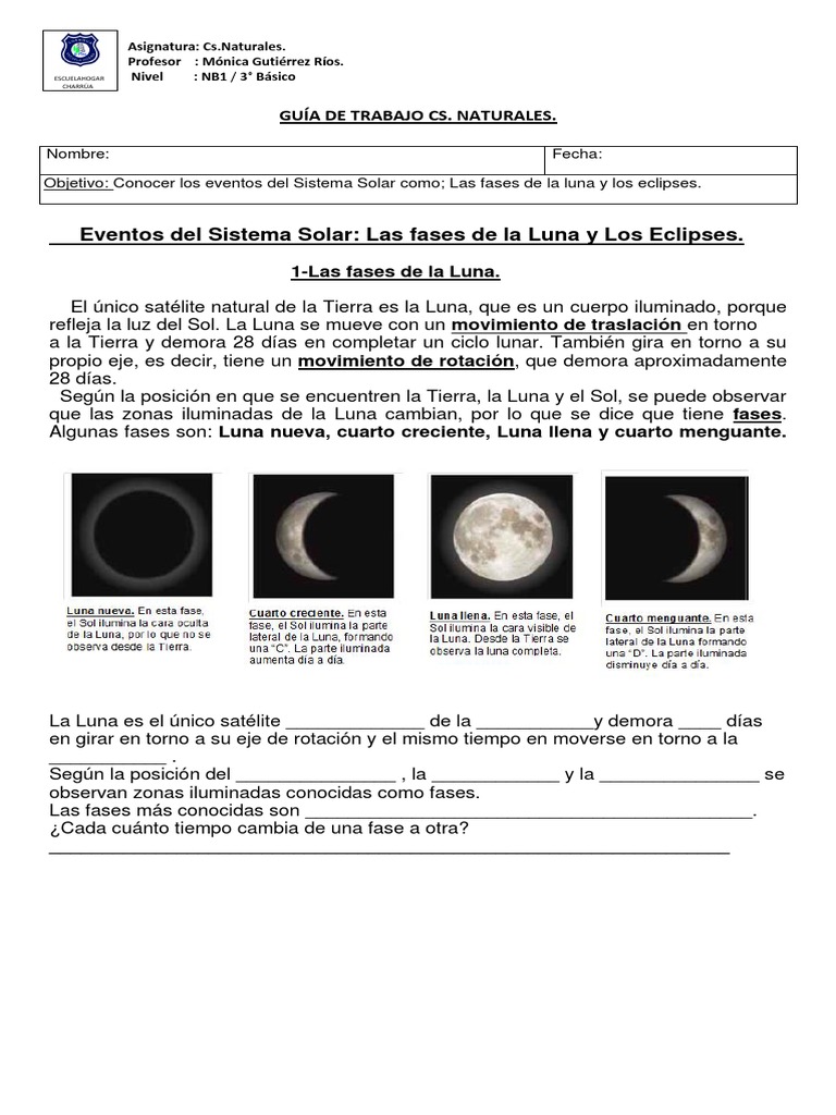 Guia Cs. Naturales Fases de La Luna Agosto 29 | PDF | Ciencia y matemáticas