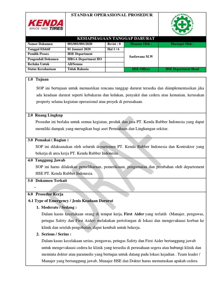 Rencana Tanggap Darurat K3 Perusahaan | PDF | Teknologi & Rekayasa