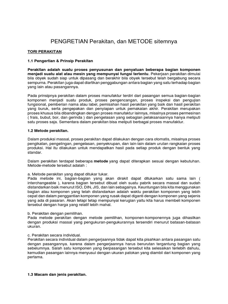 Jenis dan Metode Perakitan Produk | PDF | Teknologi & Rekayasa