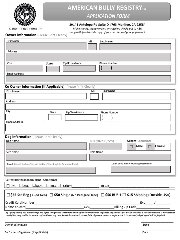 Application Form: (Please Print Clearly) | PDF | Dogs | Animal Breeding