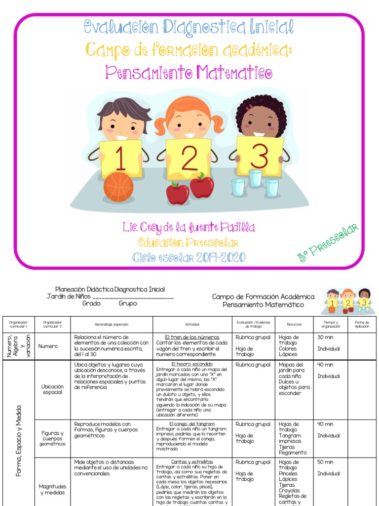 Evaluación Diagnóstica en Matemáticas Preescolar | PDF | Educación de ...