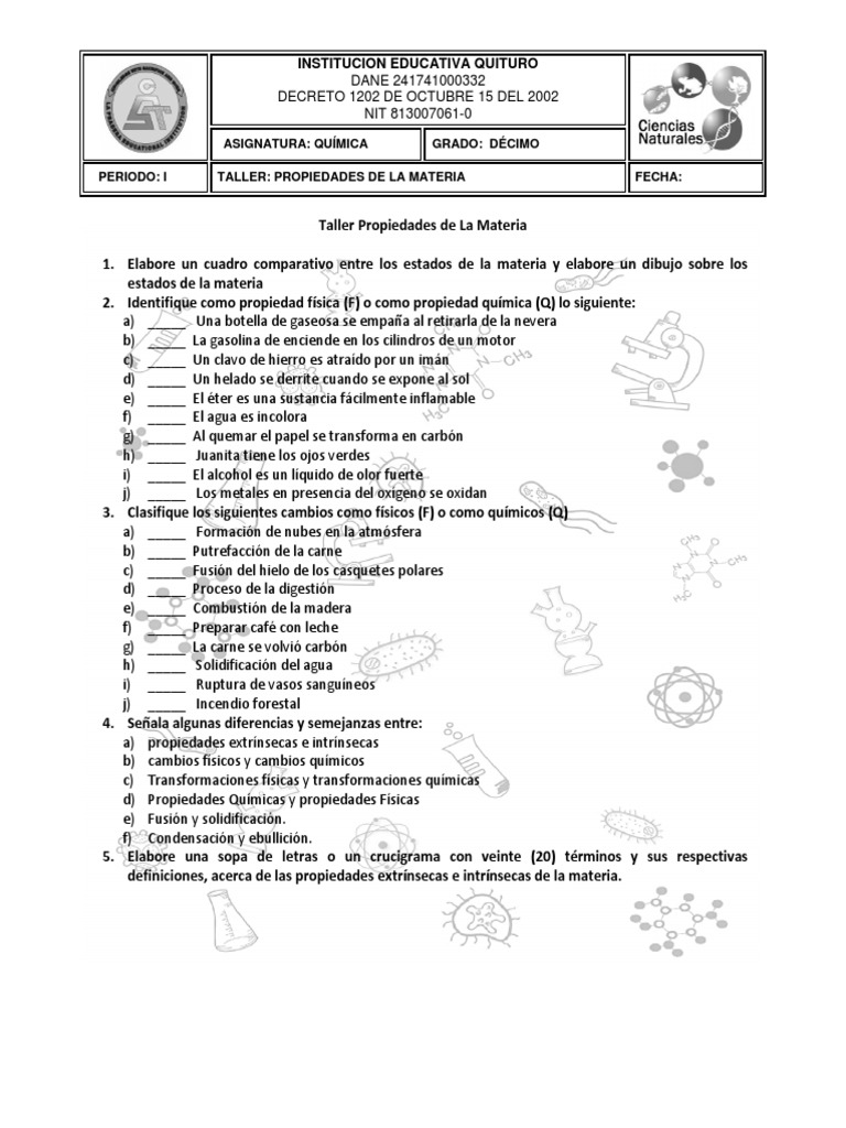 Taller de Propiedades de la Materia | PDF