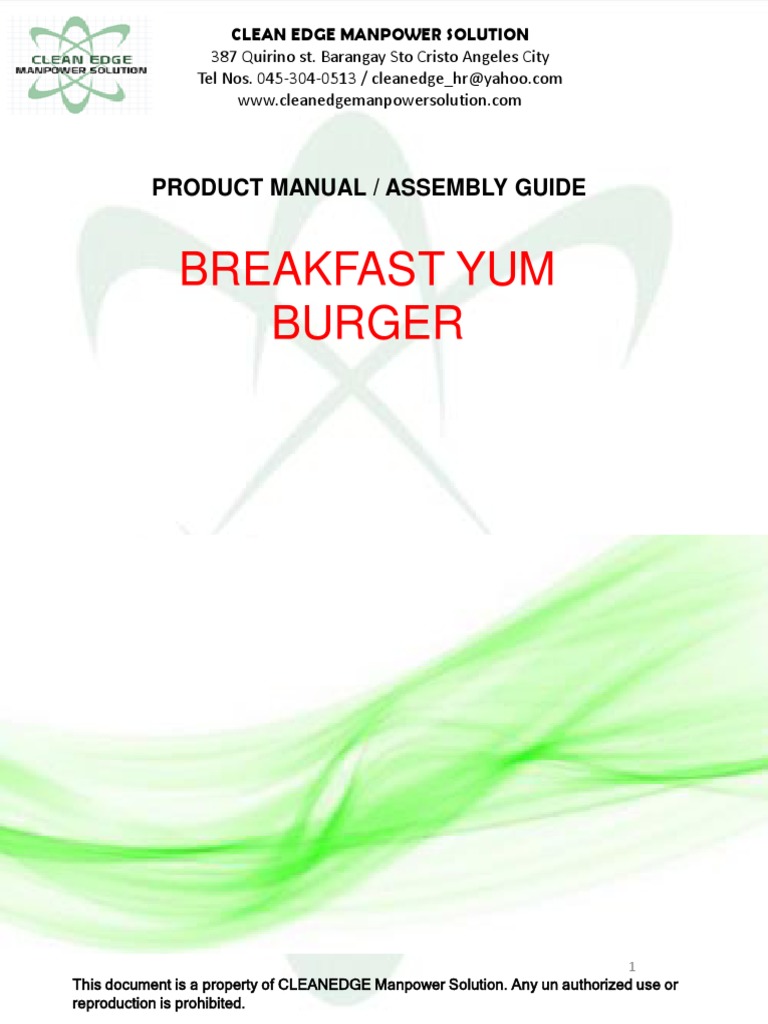 Breakfast Yum Burger: Product Manual / Assembly Guide | PDF ...