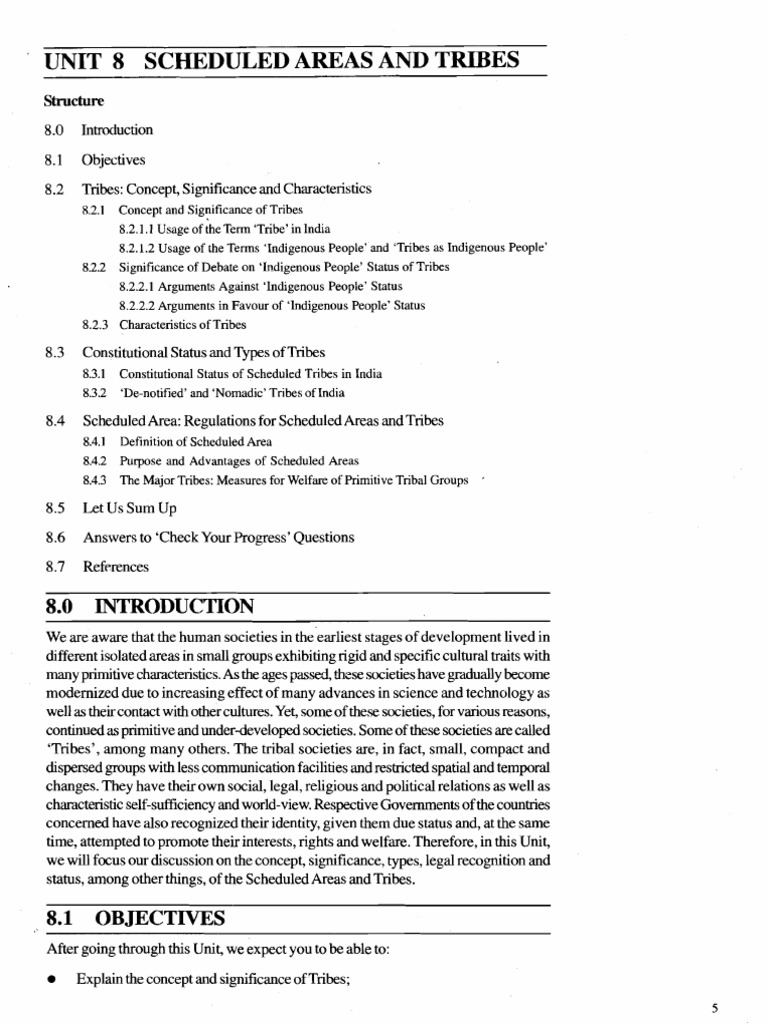 Unit 8 Scheduled Areas and Tribes: Structure | PDF | Indigenous Peoples ...