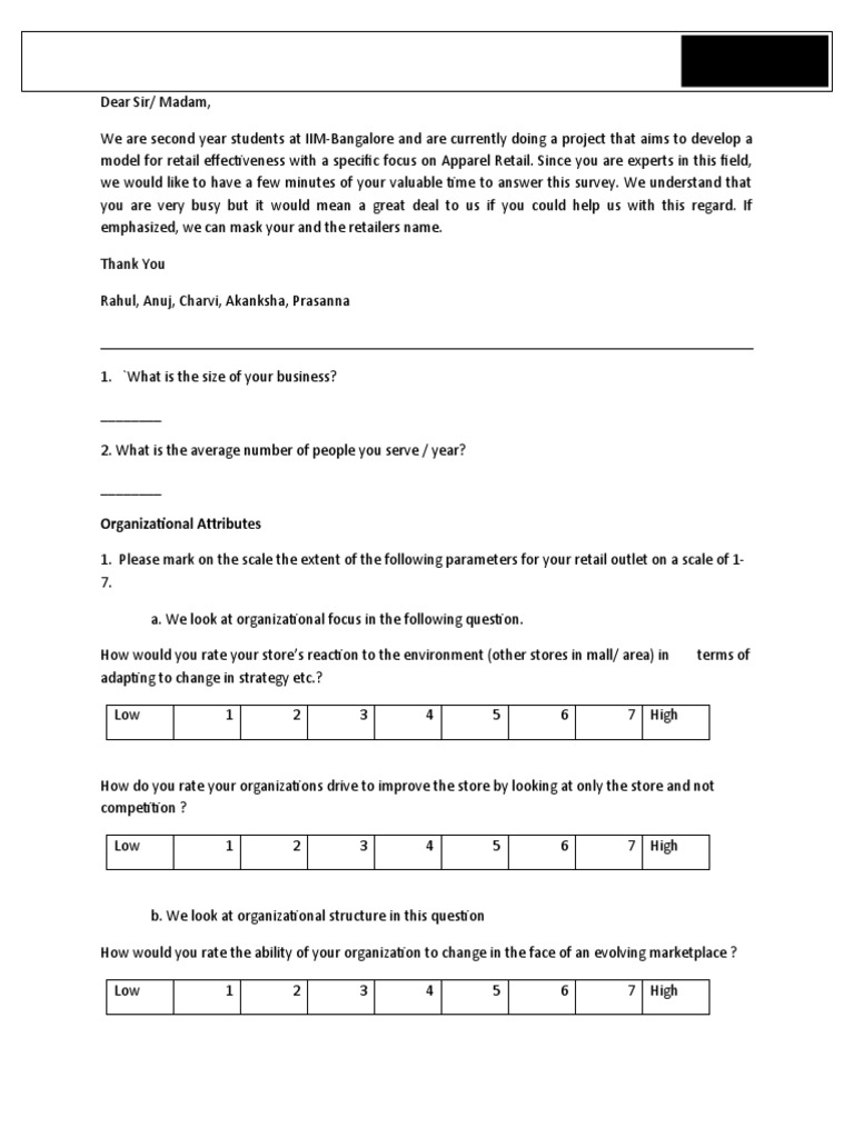 Survey | PDF | Retail | Merchandising