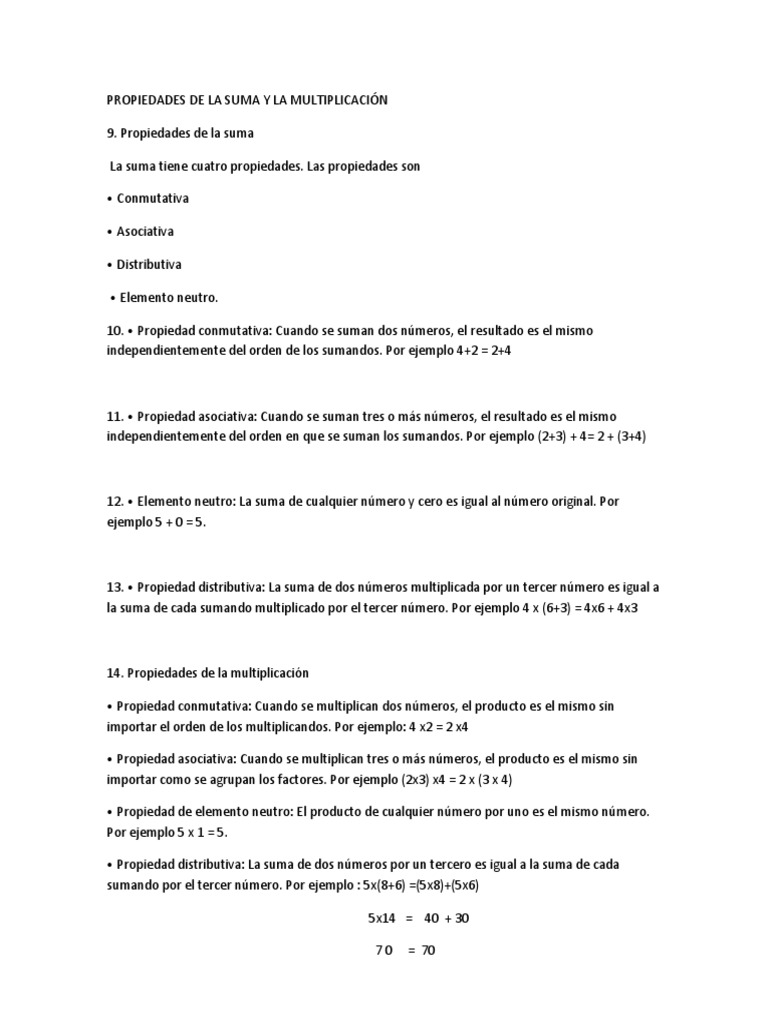 Propiedades de Suma y Multiplicación | PDF | Multiplicación | Aprendizaje