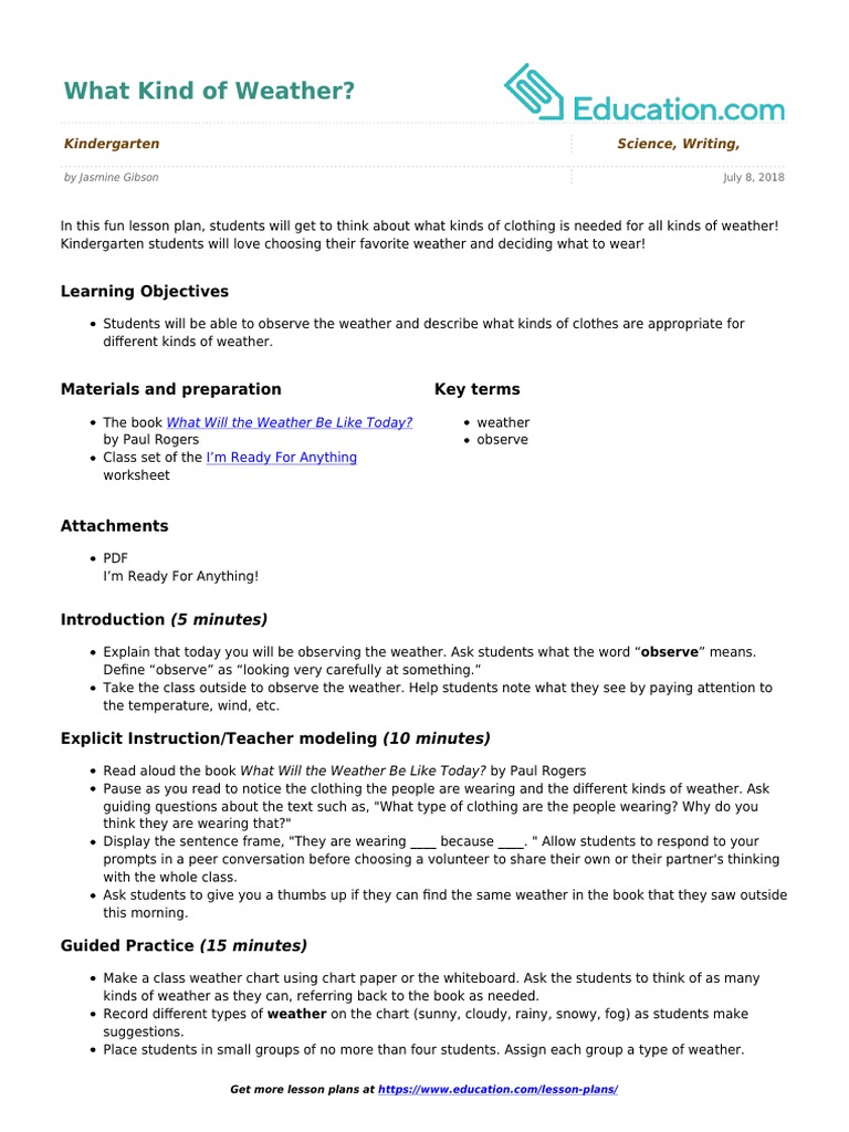 What Kind of Weather | PDF | Lesson Plan | Pedagogy