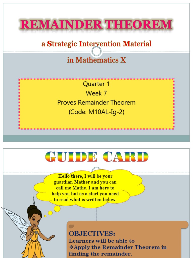 Applying the Remainder Theorem: A Step-by-Step Guide | PDF