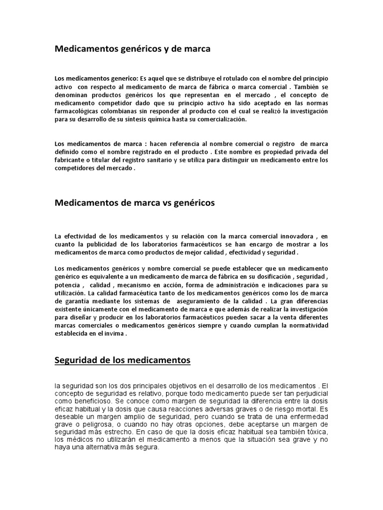 Medicamentos: Genéricos vs. Marca | PDF | Droga generica | Medicamentos ...