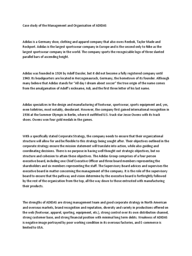 Adidas Management and Planning Overview | PDF | Leadership | Strategic ...