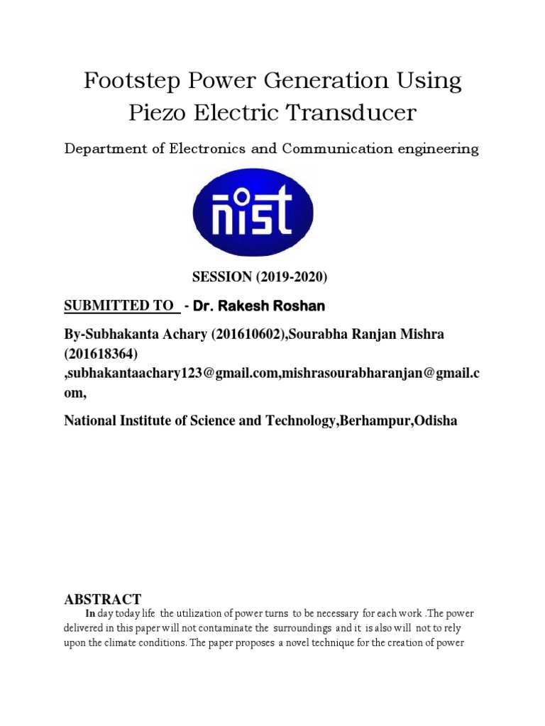 Footstep Power Generation Using Piezo Electric Transducer 1 | PDF ...