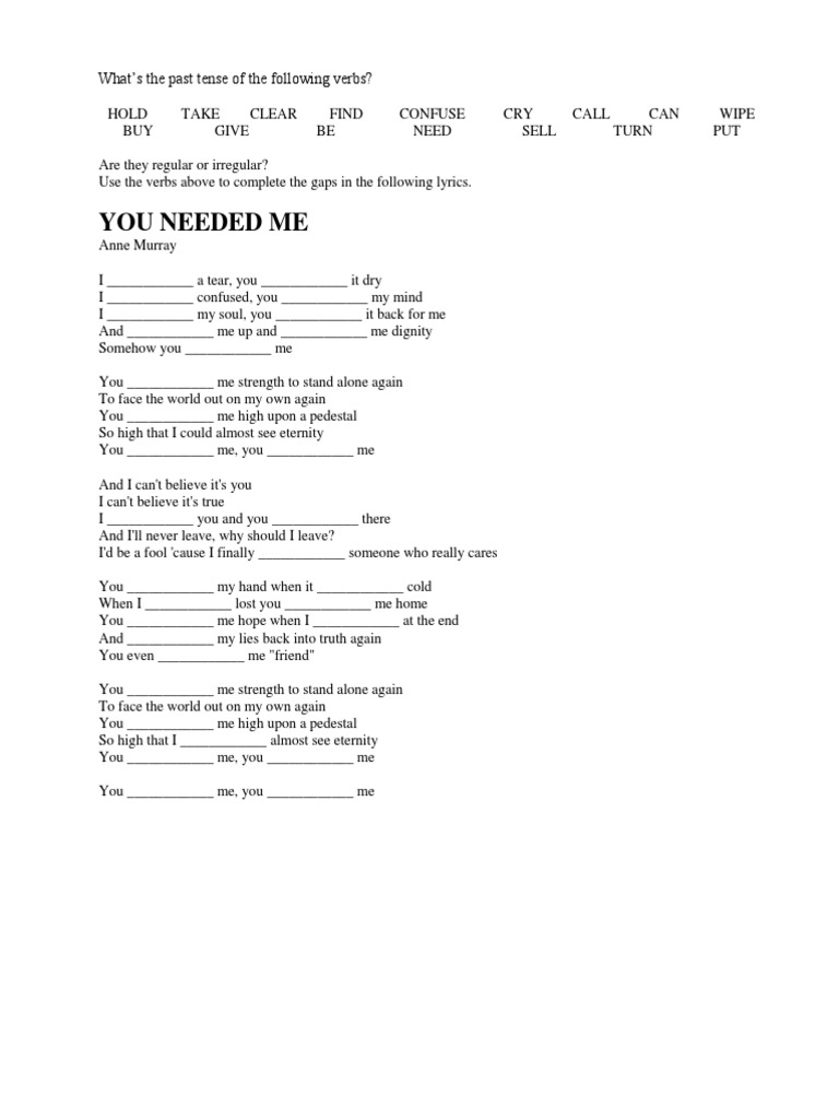 Past Tense Song Activities With Music Songs Nursery Rhymes 28238 | PDF