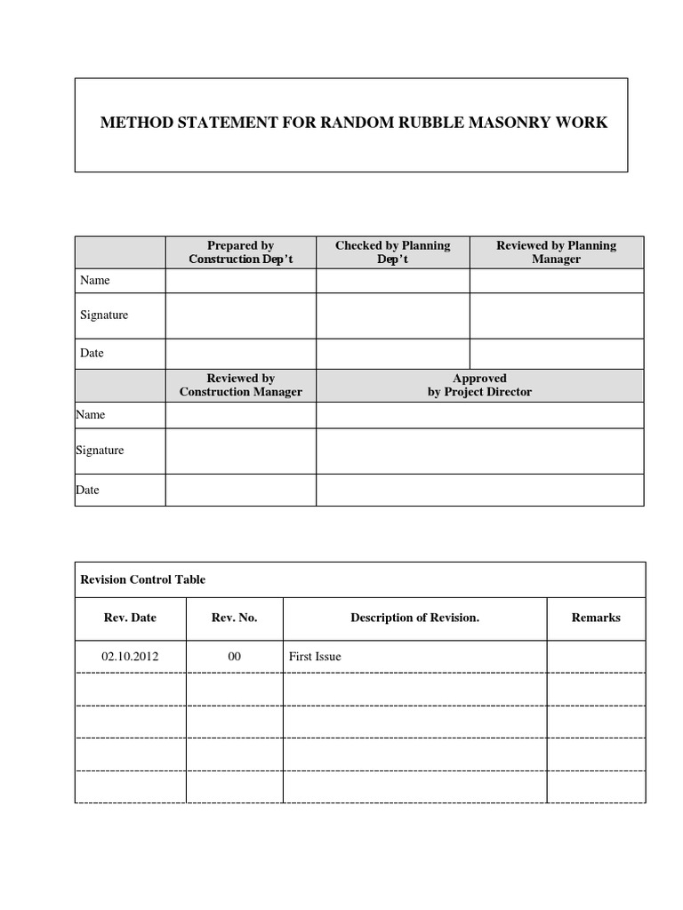 Method Statement For Random Rubble Masonry Work | PDF | Masonry ...