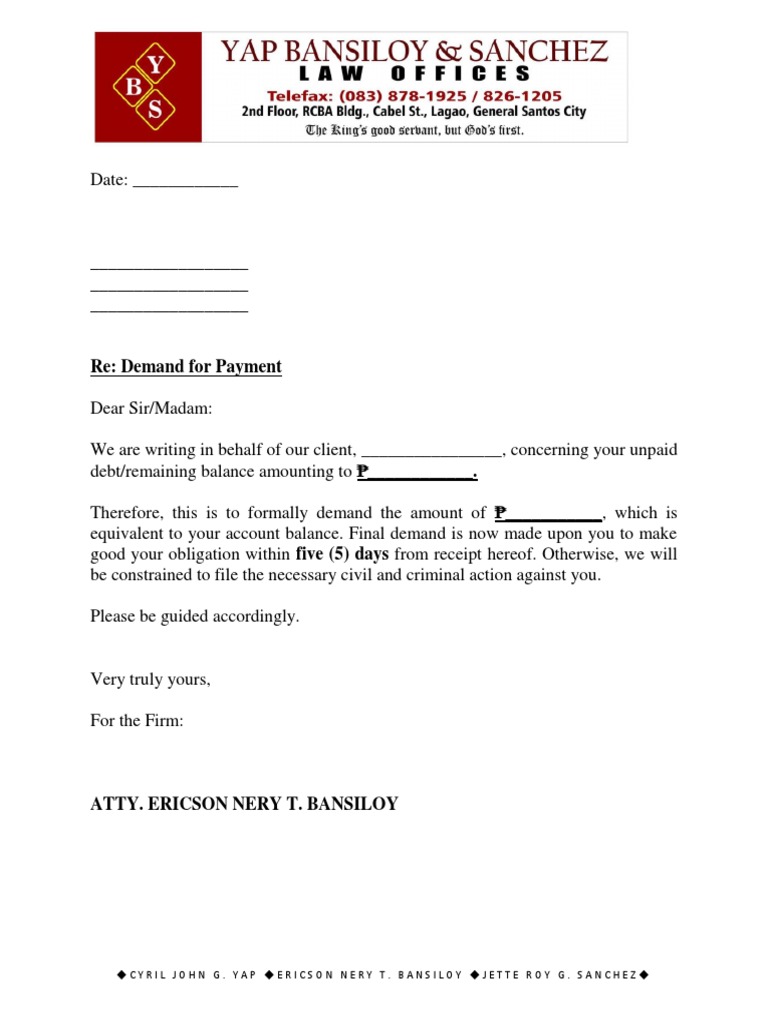Demand Letter - Blank Form