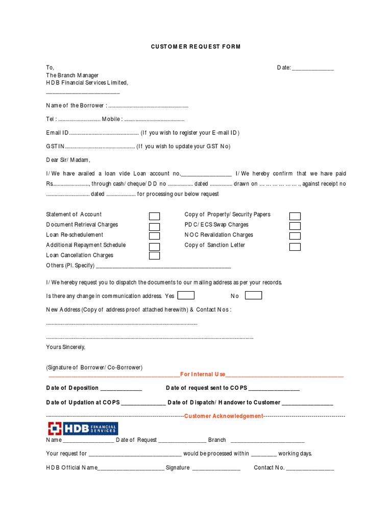 Customer Request Form: - For Internal Use | PDF | Loans | Banking