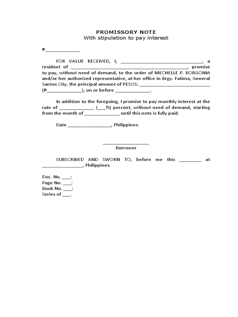 Promissory Note With Payment of Interest - Blank Form | PDF