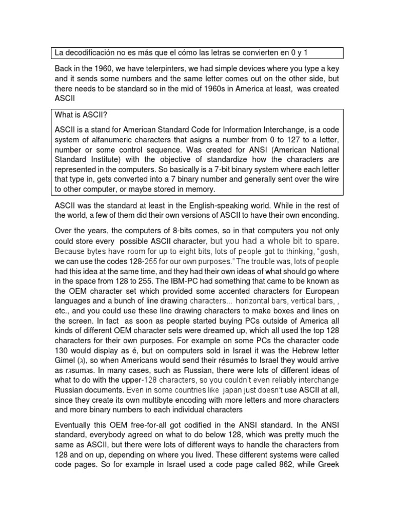 ASCII And UNICODE PDF Character Encoding Text File